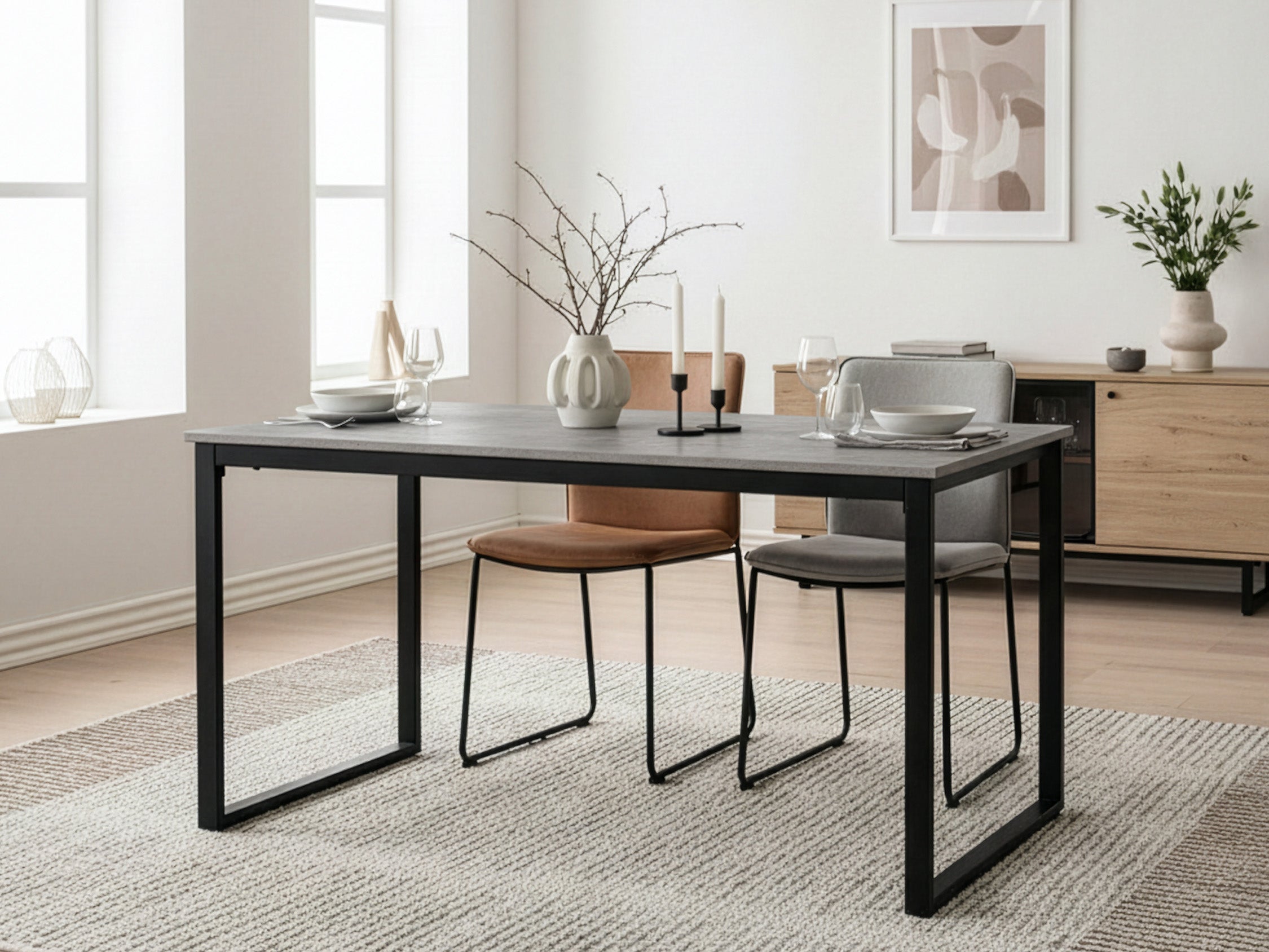 Esstisch SAMUEL 120x60cm Beton-Optik Industrial – Tisch für 4-6 ...